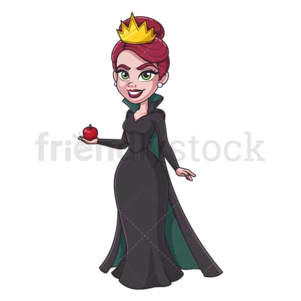 Evil Queen Holding Red Apple Cartoon Clipart Vector - FriendlyStock