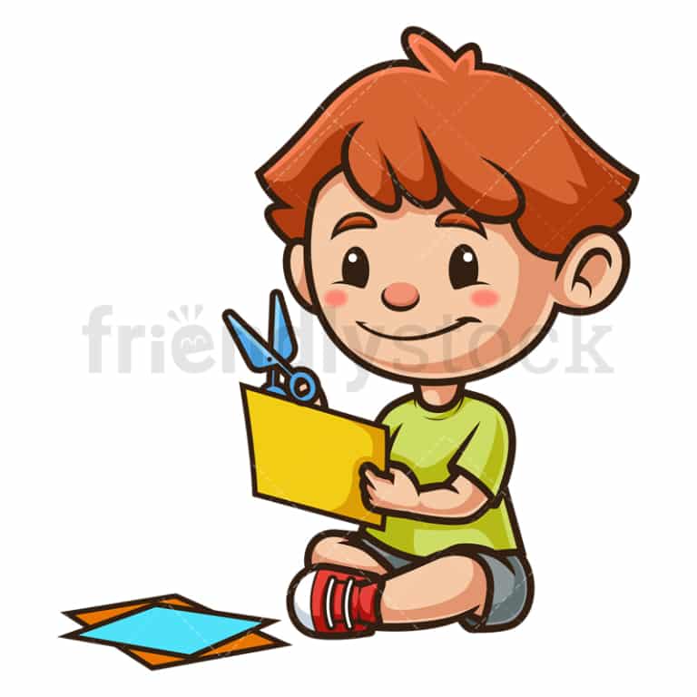 Boy Art Cutting Paper Cartoon Clipart Vector - FriendlyStock