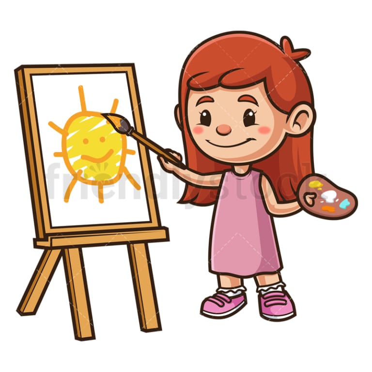 Girl Drawing The Sun Cartoon Clipart Vector - FriendlyStock