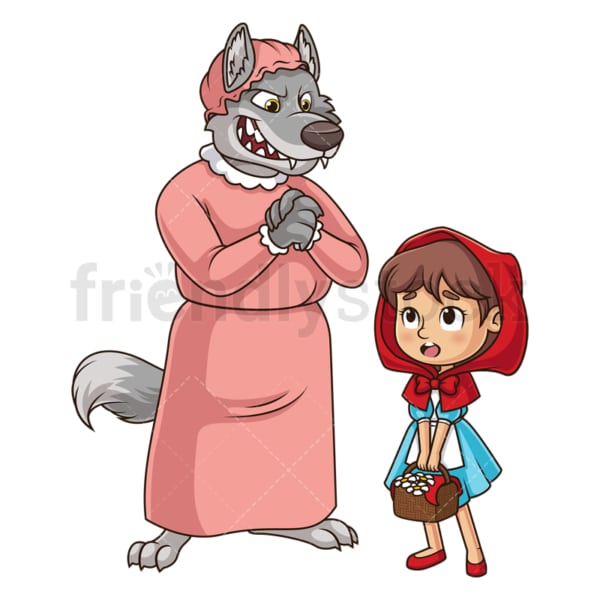 Grandma Wolf With Little Red Riding Hood Cartoon Clipart Vector ...