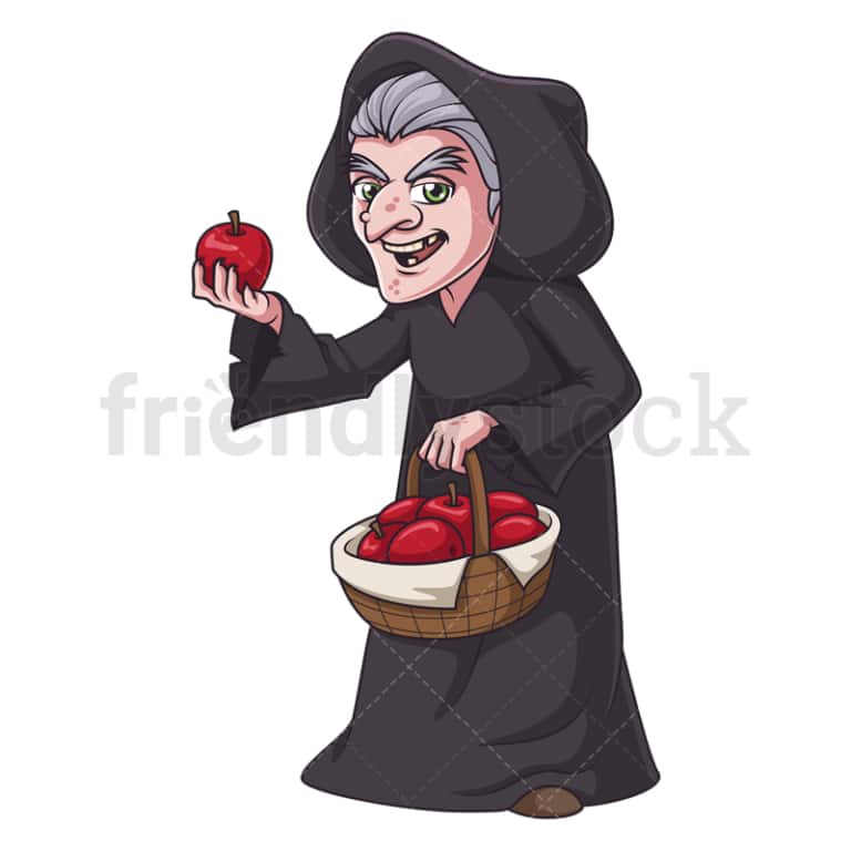 Evil Old Lady Holding Red Apple Cartoon Clipart Vector - FriendlyStock