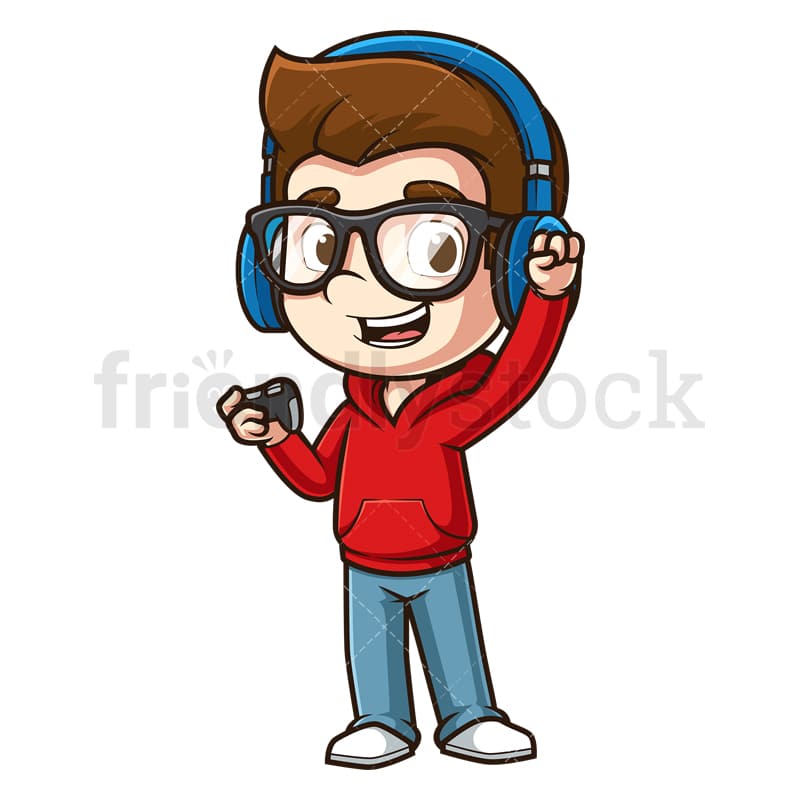 Male Gamer Winning Cartoon Clipart Vector - FriendlyStock