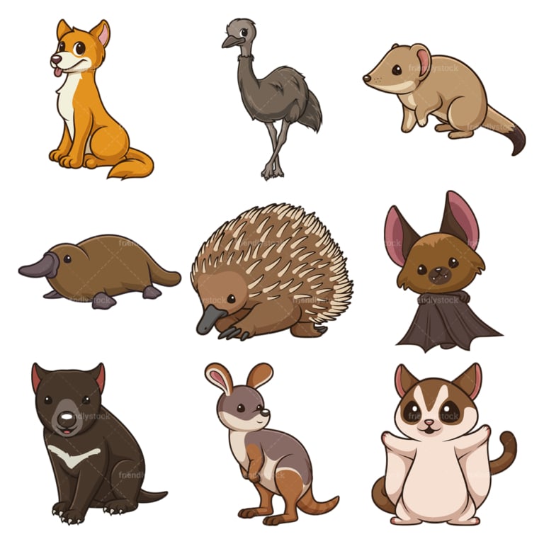 Australian Kawaii Animals Clipart - FriendlyStock