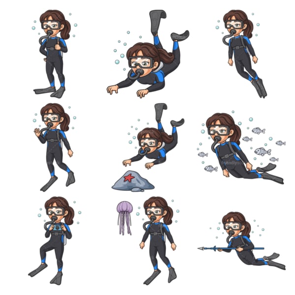 Female Scuba Diver Clipart Vector Collection - FriendlyStock