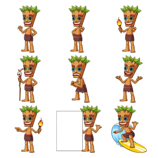 Tiki Cartoon Character Clipart Vector Bundle - FriendlyStock