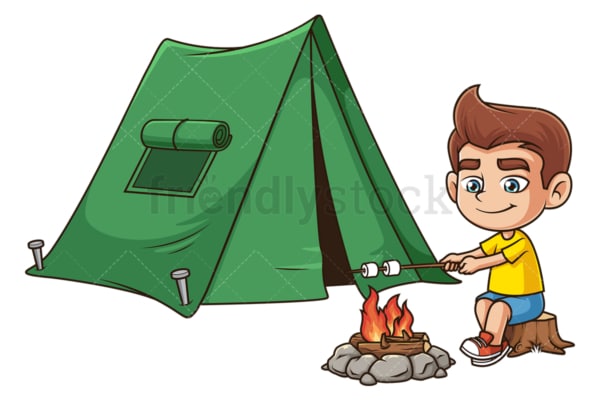 Cartoon Boy Camping Vector Clipart - FriendlyStock