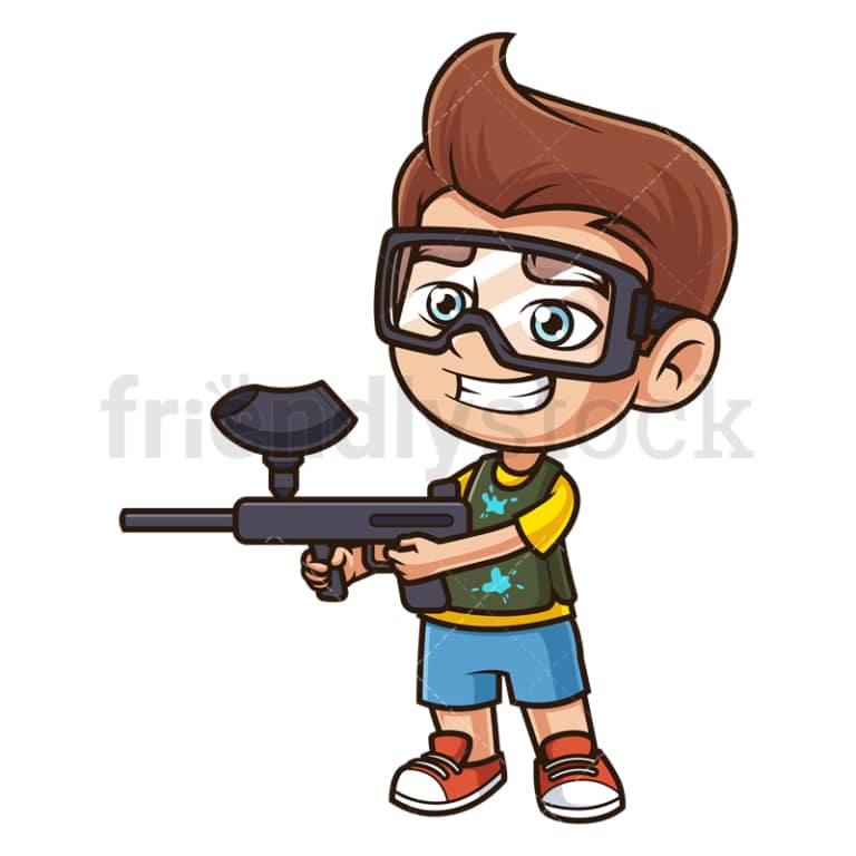 Cartoon Boy Playing Paintball Vector Clipart - FriendlyStock