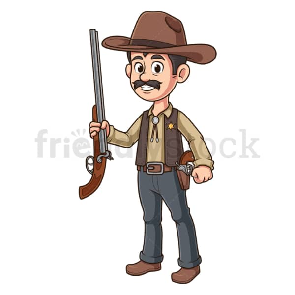 Cartoon Sheriff Holding Shotgun Vector Clipart - FriendlyStock