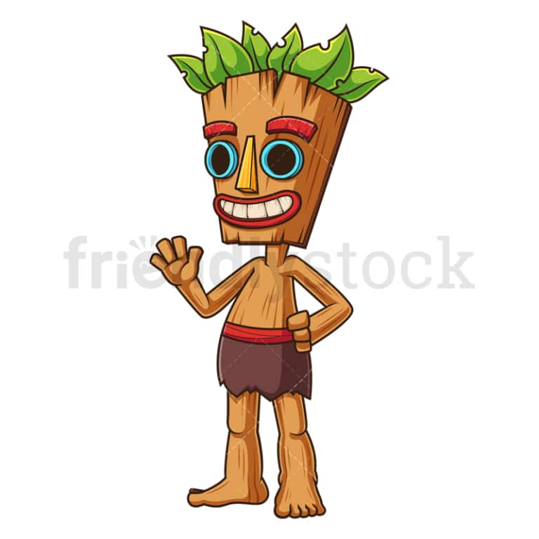 Tiki Cartoon Character Waving Clipart Vector - FriendlyStock