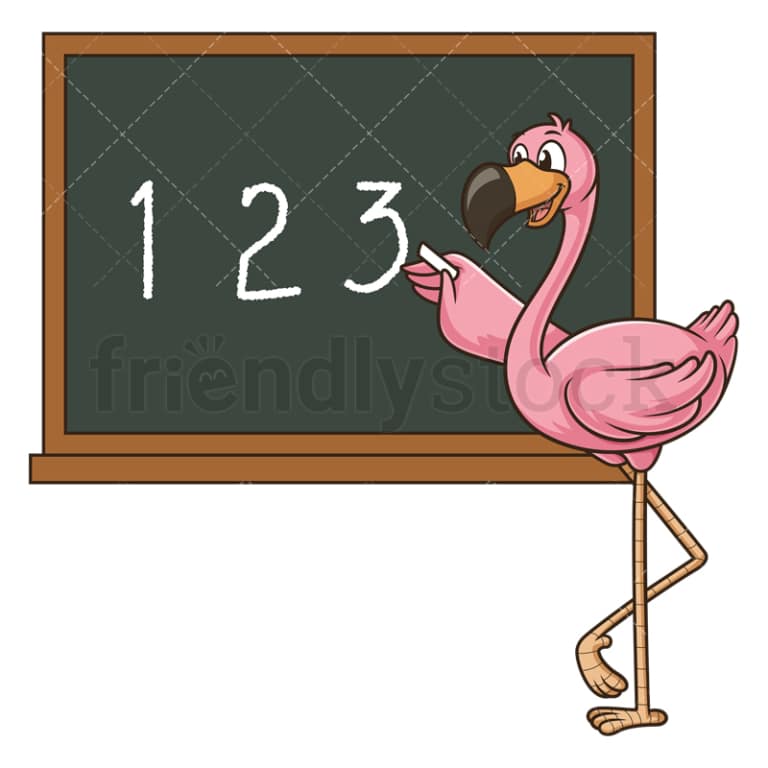 Flamingo Writing Numbers On Chalkboard Vector Illustration - FriendlyStock