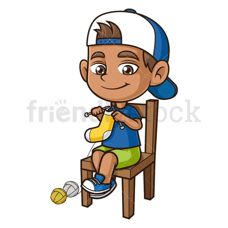 Hispanic Boy Knitting Cartoon Clipart Vector - FriendlyStock
