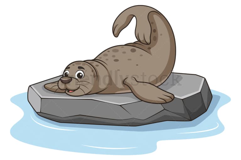 Sea Lion On Rock Cartoon Clipart Vector - FriendlyStock