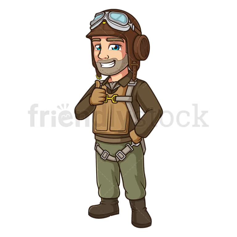 WW II Pilot Thumbs Up Cartoon Clipart Vector - FriendlyStock