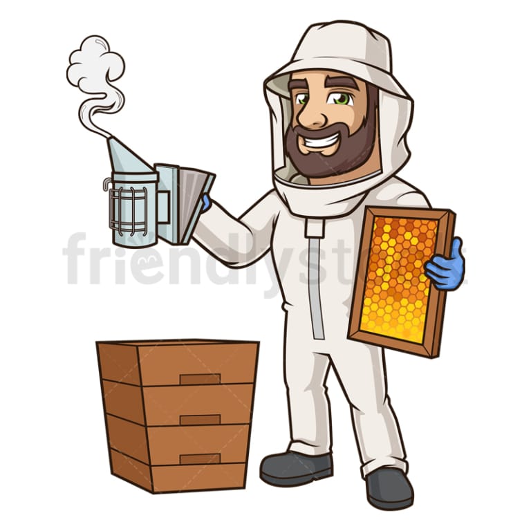 Cartoon Beekeeper At Work Clipart Vector - FriendlyStock
