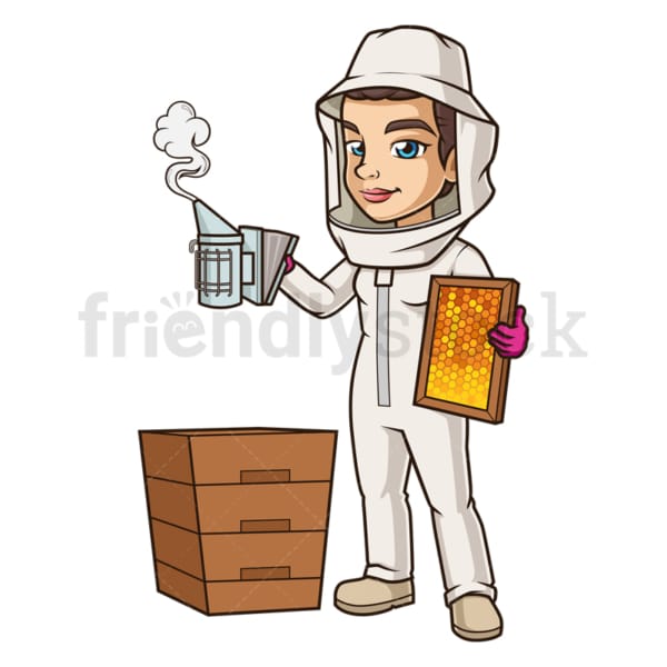 Cartoon Female Beekeeper At Work Clipart Vector - FriendlyStock