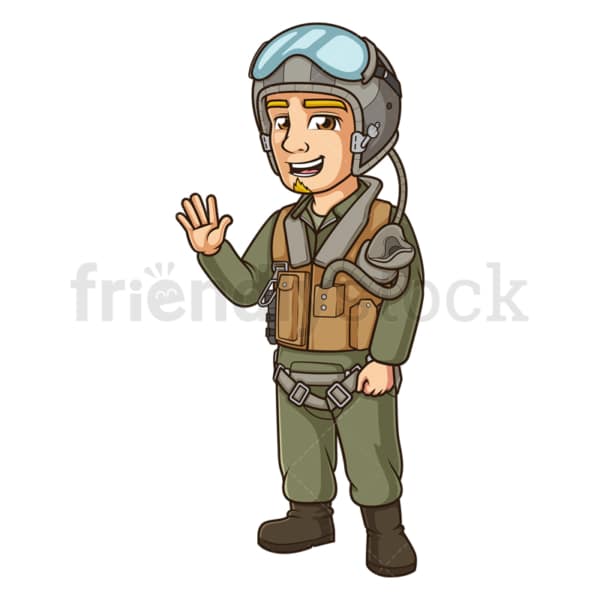 Fighter Jet Pilot Saluting Cartoon Clipart Vector - FriendlyStock