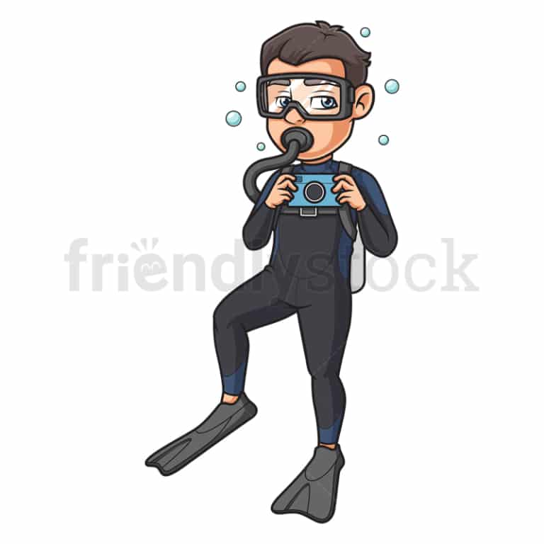 Scuba Diver Diving Deep Cartoon Clipart Vector - FriendlyStock