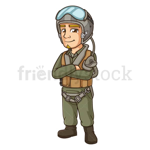 Confident Jet Fighter Pilot Cartoon Clipart Vector - FriendlyStock
