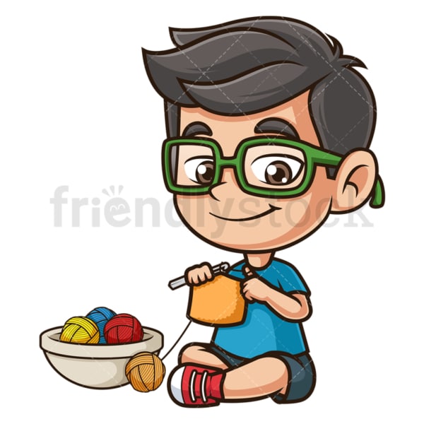 Kid Crocheting Cartoon Clipart Vector - FriendlyStock