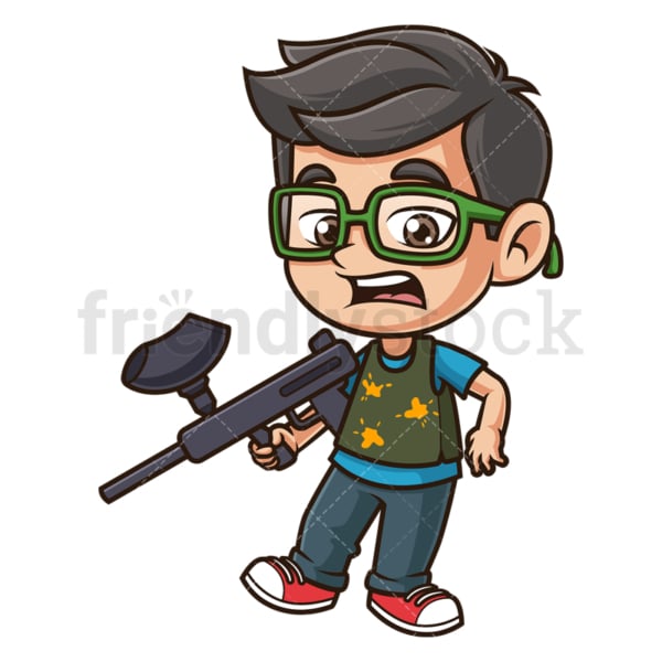 Kid Playing Paintball Cartoon Clipart Vector - FriendlyStock