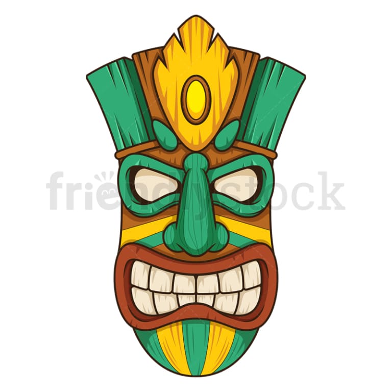 Teal Tiki Mask Cartoon Clipart Vector - FriendlyStock