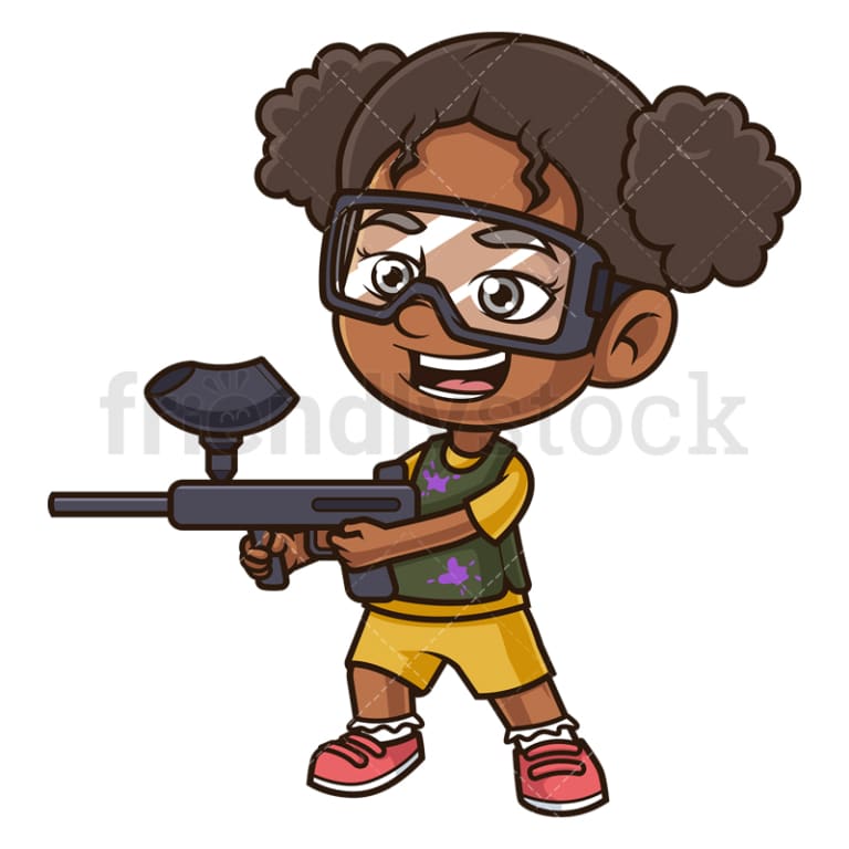 Black Girl Playing Paintball Cartoon Clipart Vector - FriendlyStock