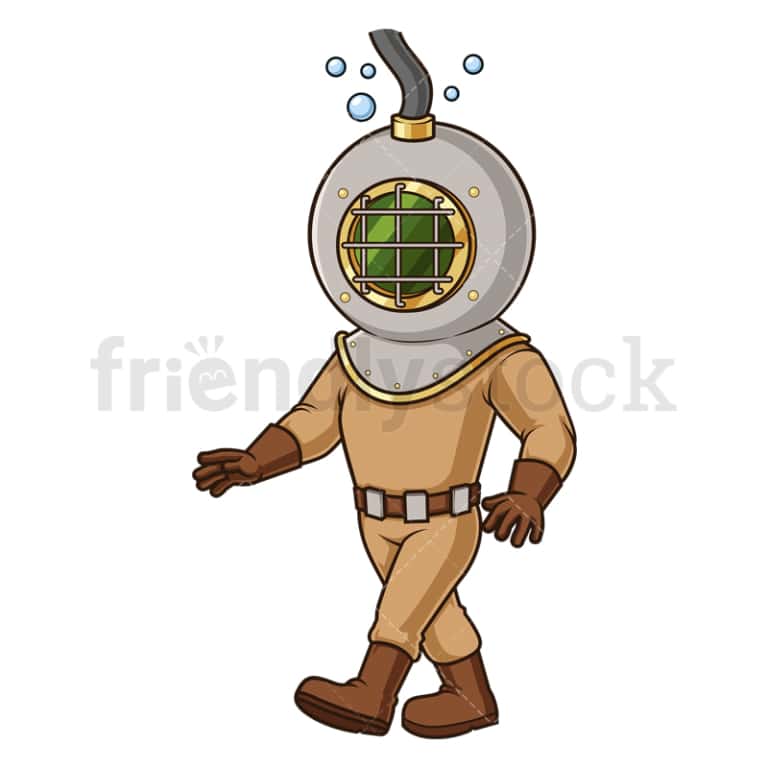 Deep Sea Diver Walking Cartoon Clipart Vector - FriendlyStock