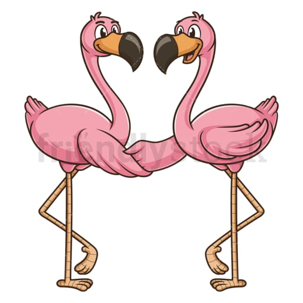 Flamingos Shaking Hands Cartoon Clipart Vector - FriendlyStock