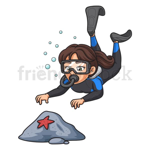 Girl Scuba Diver At Seabed Cartoon Clipart Vector - FriendlyStock
