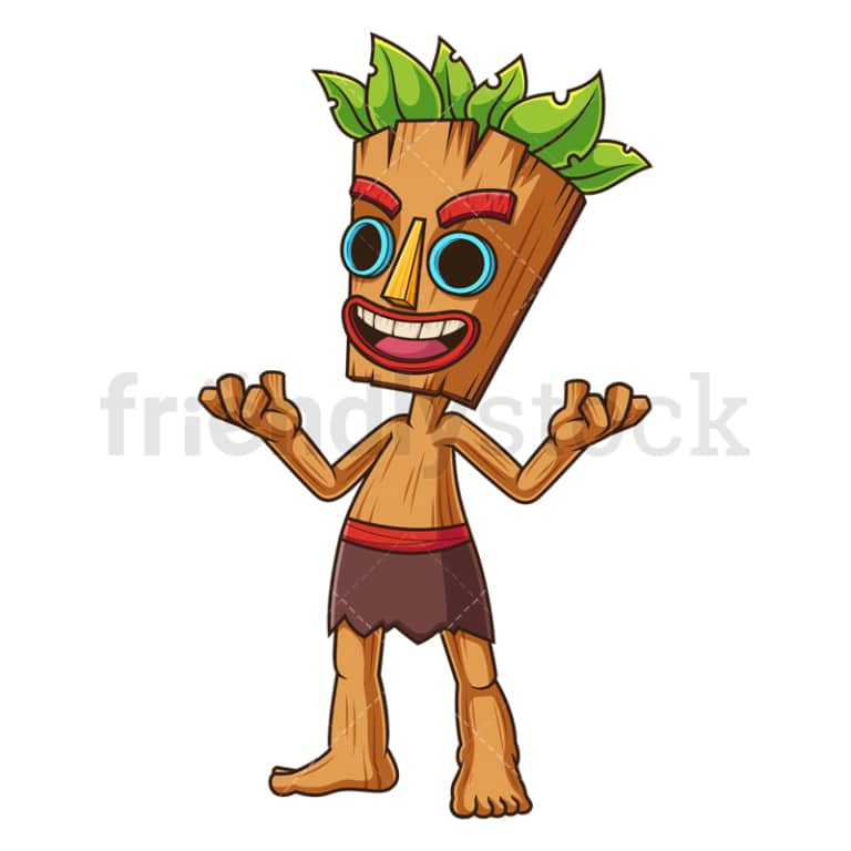 Laughing Tiki Character Cartoon Clipart Vector - FriendlyStock