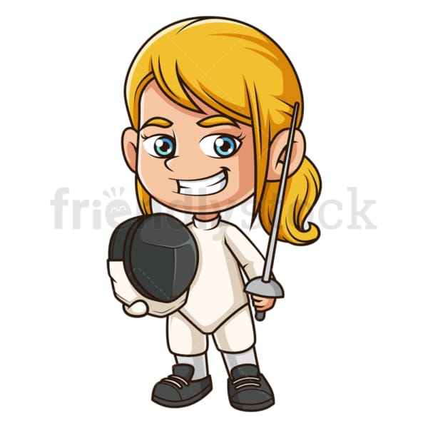 Little Girl Fencing Cartoon Clipart Vector - FriendlyStock