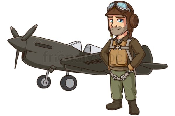 WW2 Pilot With His Plane Cartoon Clipart Vector - FriendlyStock