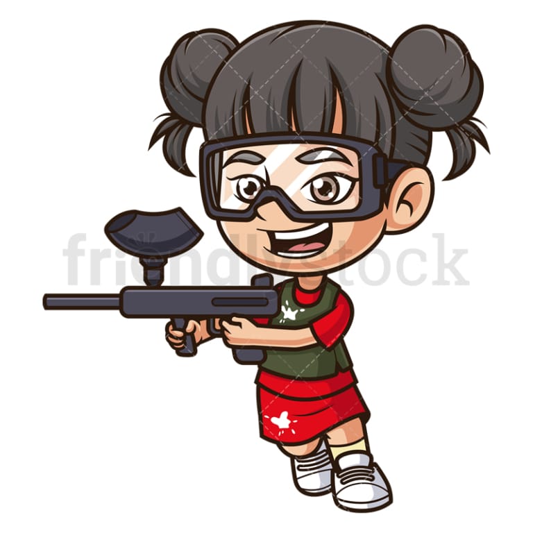 Asian Girl Playing Paintball Cartoon Clipart Vector - FriendlyStock