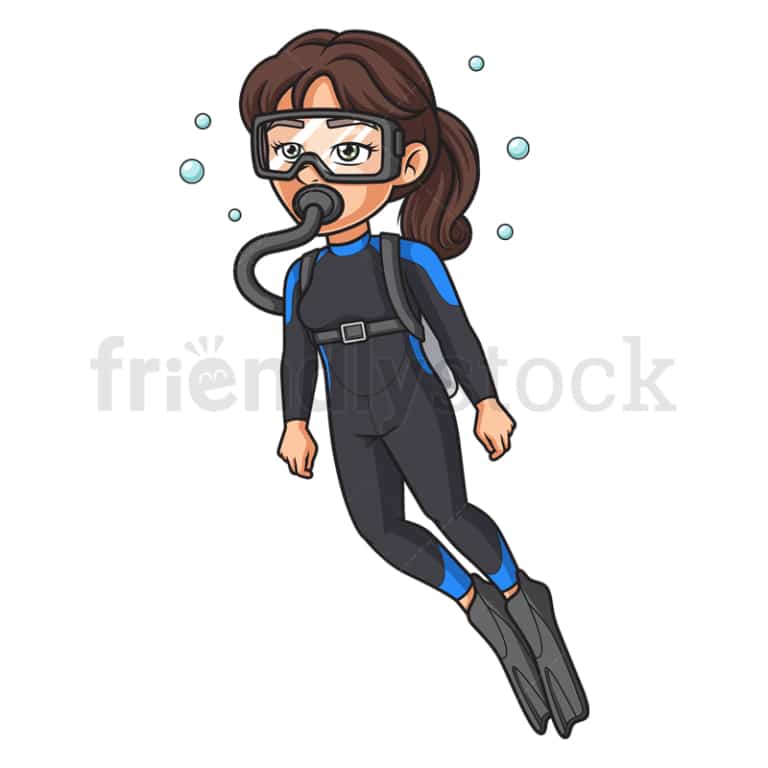 Female Scuba Diver Standing Cartoon Clipart Vector - FriendlyStock
