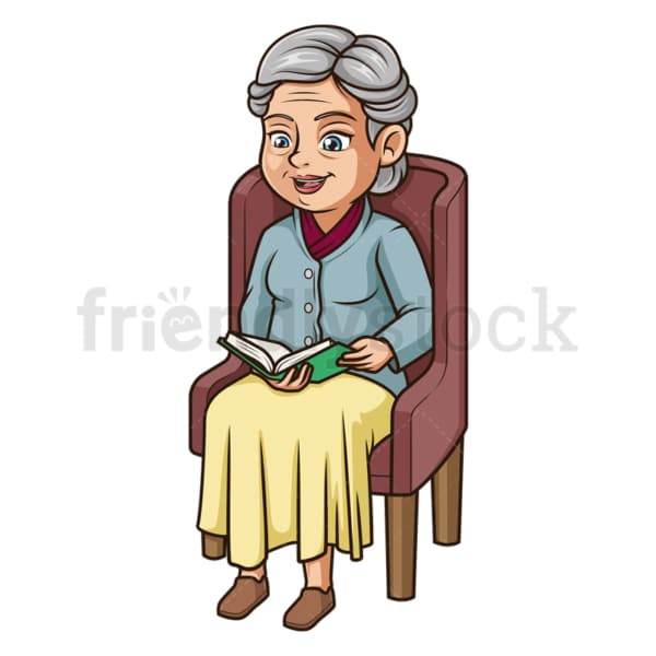 Old Woman Reading Book Cartoon Clipart Vector - FriendlyStock
