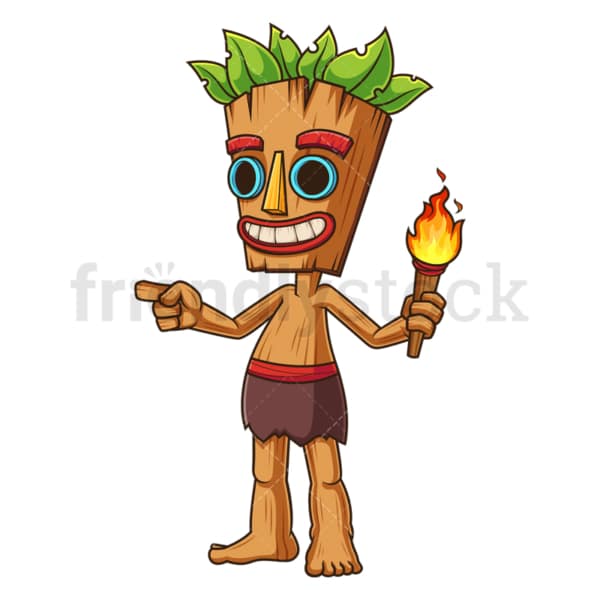 Tiki Cartoon Character Waving Clipart Vector - FriendlyStock