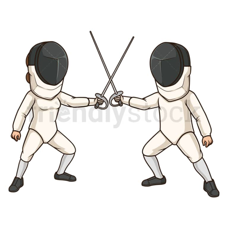 Two Athletes Fencing Duel Cartoon Clipart Vector - FriendlyStock