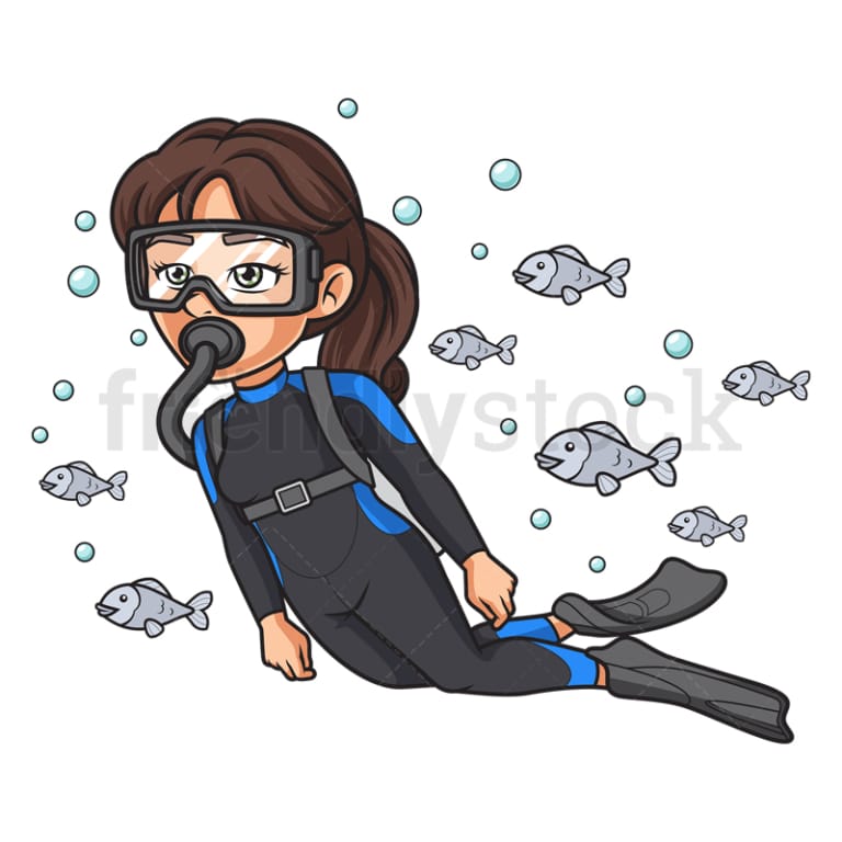 Female Scuba Diver Swimming Cartoon Clipart Vector - FriendlyStock