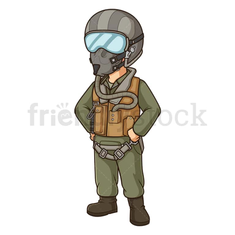 Jet Fighter Pilot Wearing Helmet Cartoon Clipart Vector - FriendlyStock