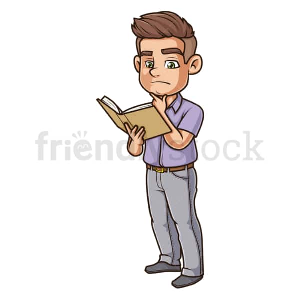 Young Man Reading Book Cartoon Clipart Vector - FriendlyStock