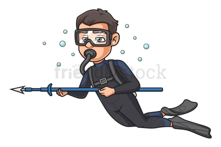Scuba Diver Diving Deep Cartoon Clipart Vector - FriendlyStock