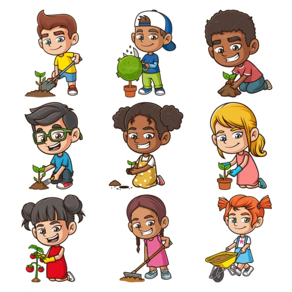 Cartoon Kids Gardening Clipart Stock Vector Illustrations - FriendlyStock