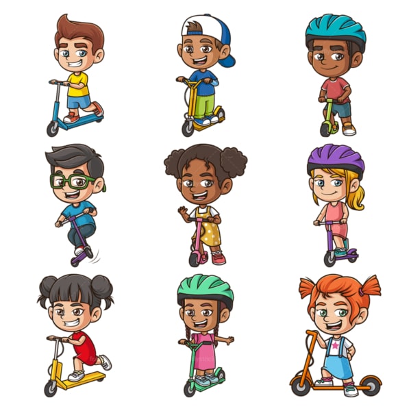 Cartoon Kids Riding Scooters Clipart Stock Vector Illustrations ...
