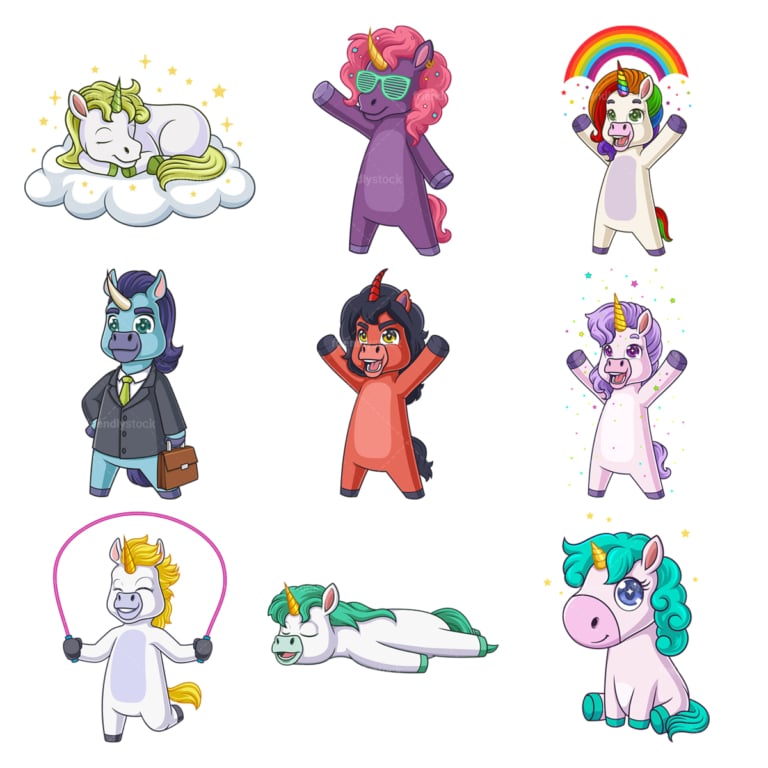 Jazzy Unicorns Clipart Vector Illustrations - FriendlyStock