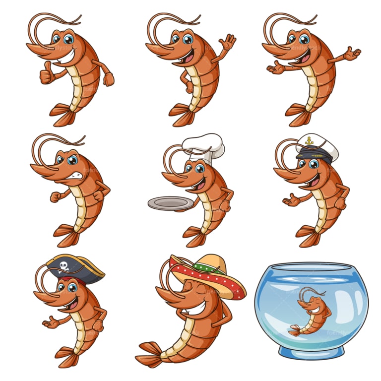 Shrimp Cartoon Character Vector Clip Art Stock Illustration - FriendlyStock