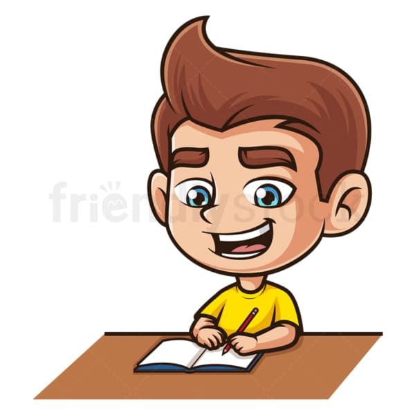 Cartoon Boy Doing Homework Vector Clip Art Illustration - FriendlyStock