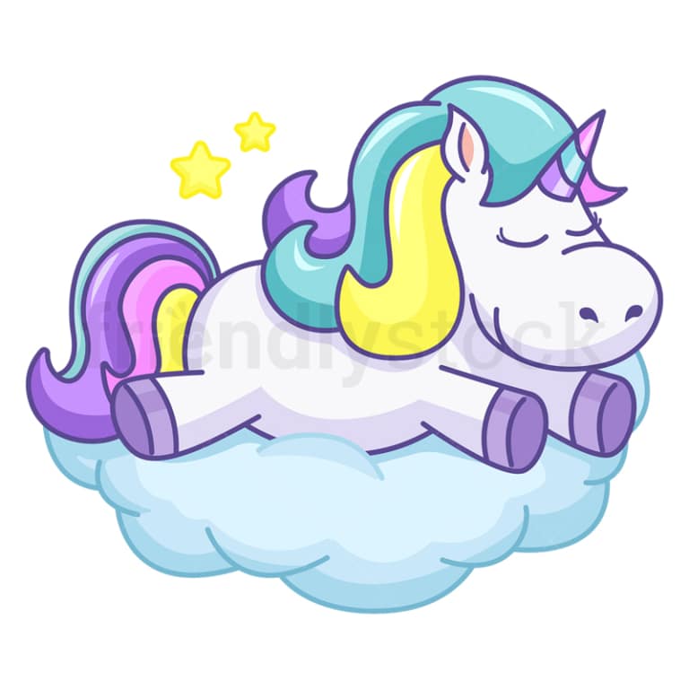Cartoon Unicorn Sleeping On Cloud Vector Clip Art Graphic - FriendlyStock