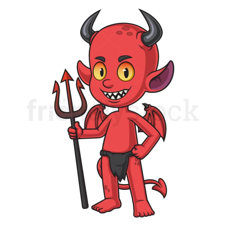 Cartoon Red Devil With Trident Vector Graphic - FriendlyStock