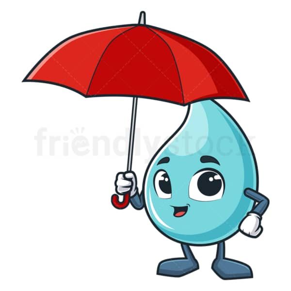 Cartoon Rain Drop Holds Umbrella Vector Graphic - FriendlyStock