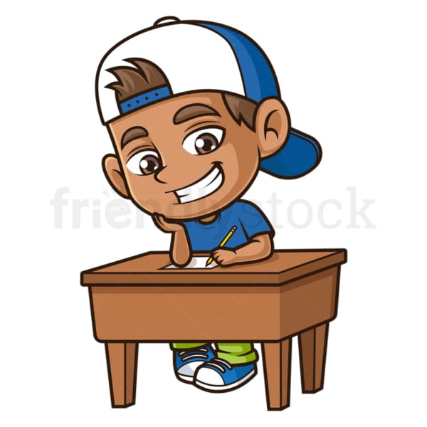 Hispanic Boy Doing Homework Cartoon Vector Clipart Image - FriendlyStock